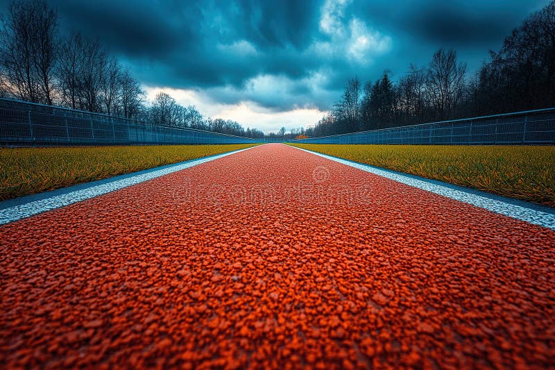 Close Up of Red Running Track Surface Outdoors on Cloudy Day. Generated ...