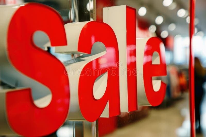 Close-up of Red Sale Sign Inside a Retail Store Stock Illustration ...