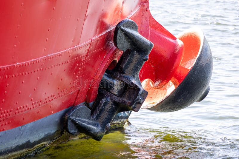 Close-up of a Red Ship S Bow with Anchor Stock Image - Image of person ...