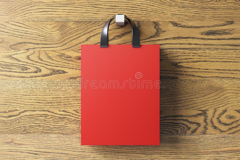 Close Up of Red Shopping or Present Bag on Hanging on Wooden Backdrop ...