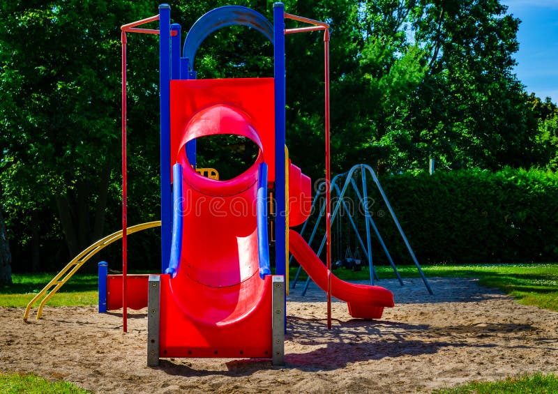 Close Up Red Slide Playground Structure Public Park Stock Photos - Free ...
