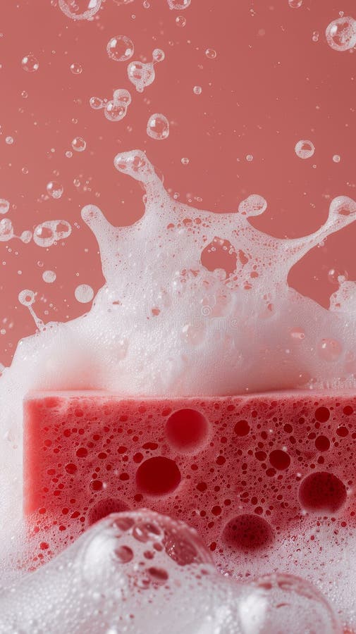 Close-up of Red Soap with Bubbles on a Pink Background Stock Photo ...