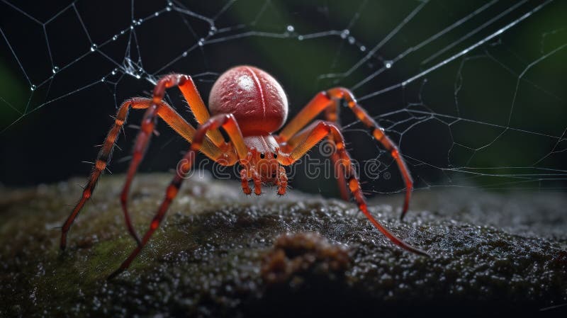 A Close Up of a Red Spider on a Rock with Its Web Stock Illustration ...