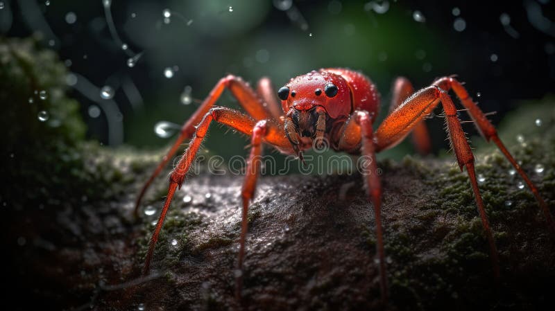 A Close Up of a Red Spider on a Tree Branch Stock Illustration ...