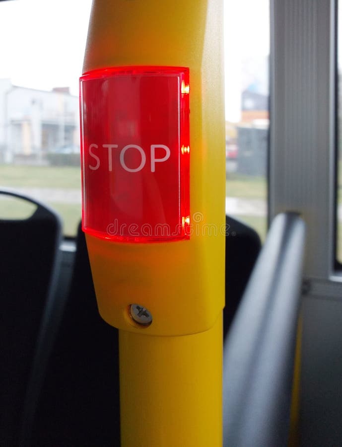 Close Up of Red Stop Button in Bus Stock Photo - Image of inside, press ...