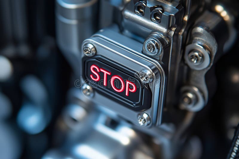 Close-up of a Red Stop Button on an Engine in a Tech Setting Stock ...