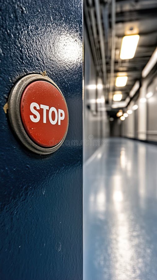 Close-up of a Red Stop Button Prominently Displaying STOP, Situated on ...