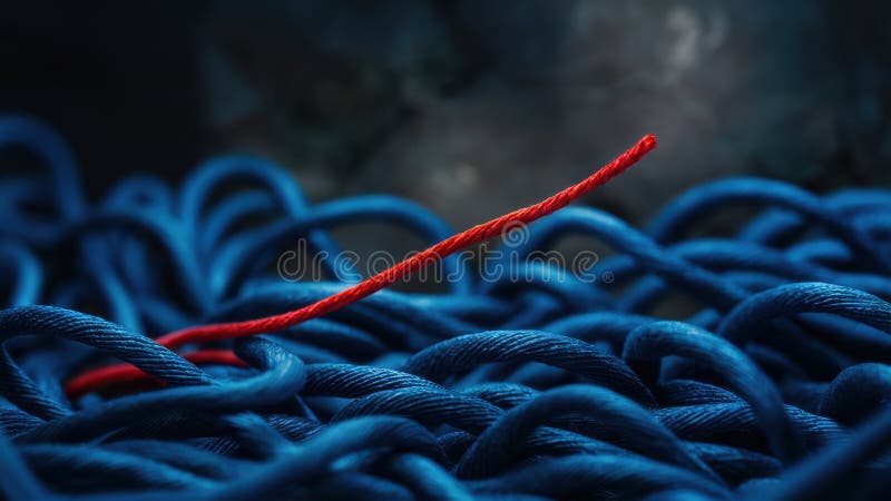 A Close Up of a Red String on Blue Rope with Some Other Ropes, AI Stock ...