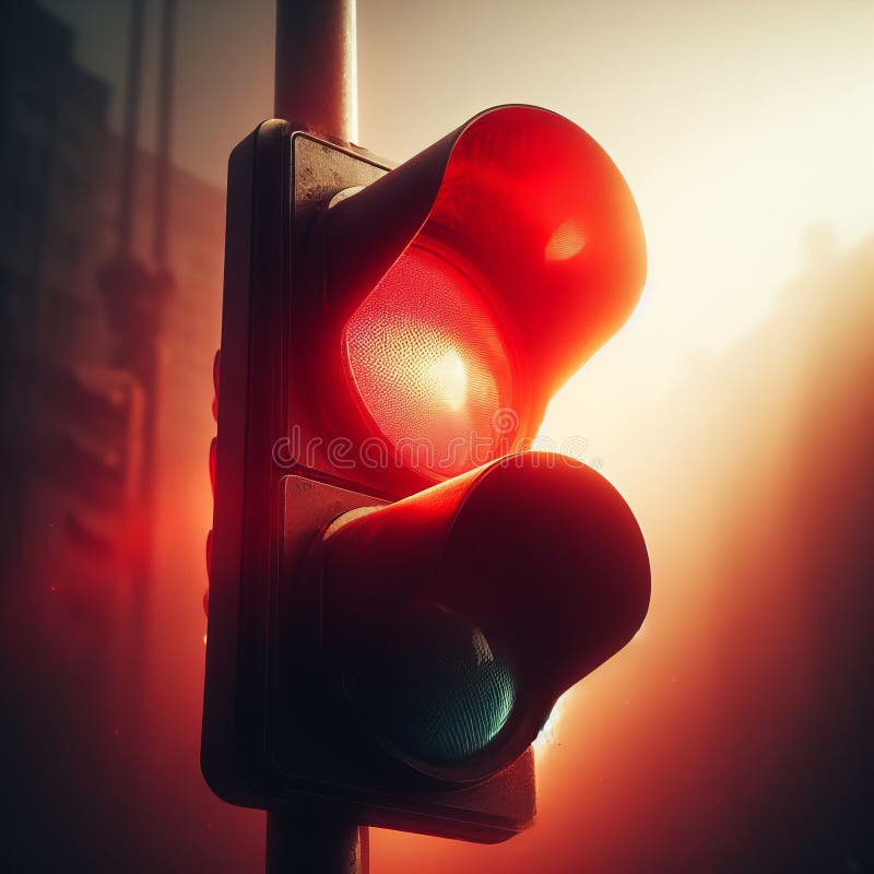 Close-up of Red Traffic Light Stock Illustration - Illustration of ...