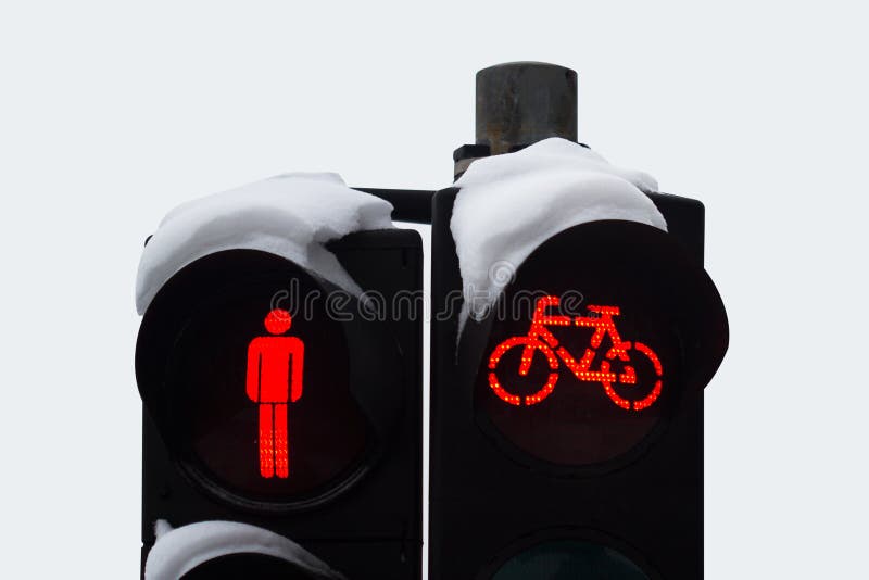 Close Up of Red Traffic Light Covered in Snow Stock Image - Image of ...