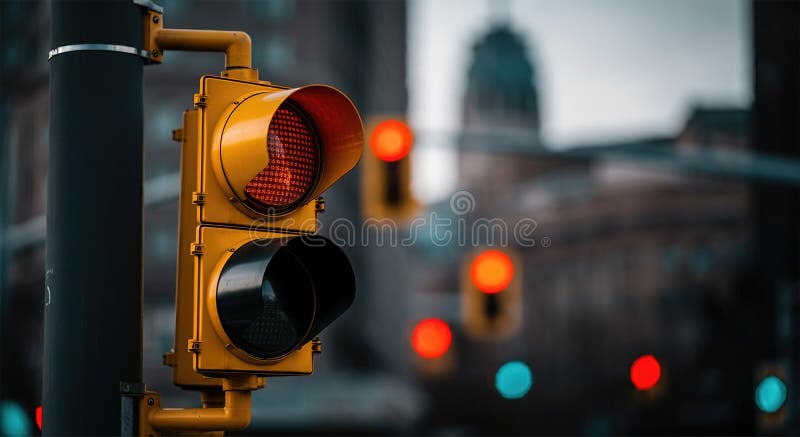 Close-up of Red Traffic Light at Intersection Stock Illustration ...