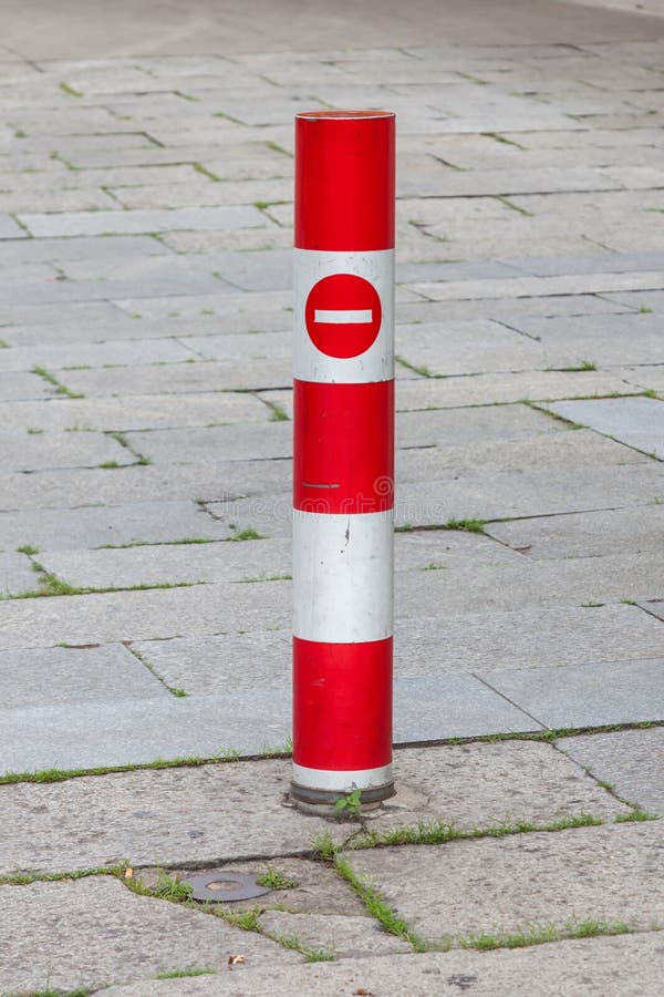 Close Up Red Traffic Pole and No Entry Sign with Brick Walk Stock Image ...