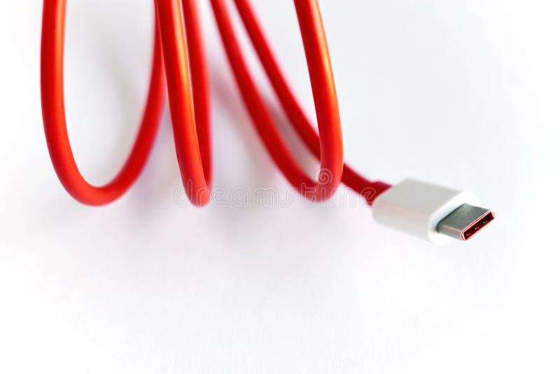 Close-up of red USB cable stock photo. Image of digital - 102135122