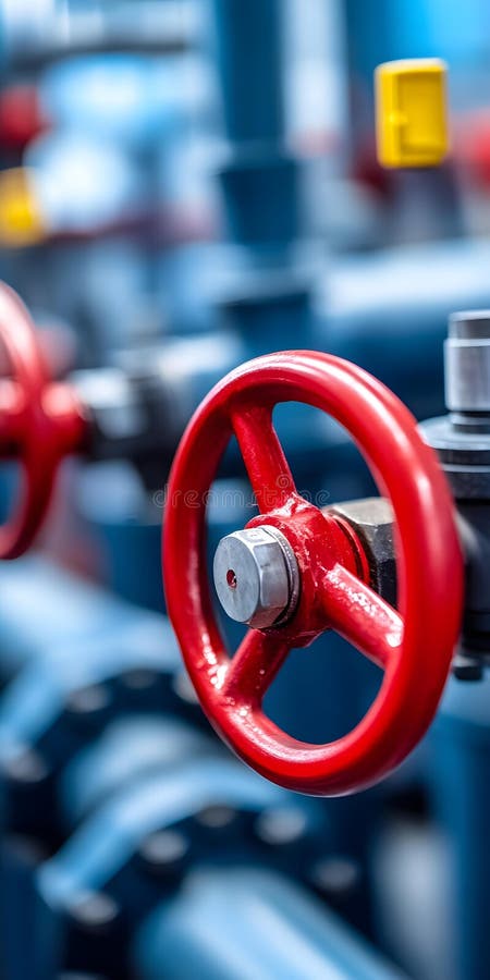 Close-up of Red Valve with Blue Pipes Background Stock Illustration ...