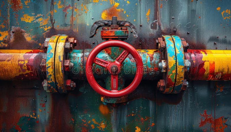 Close Up of Red Valve on Rusty Pipe, Possibly Part of an Automotive ...