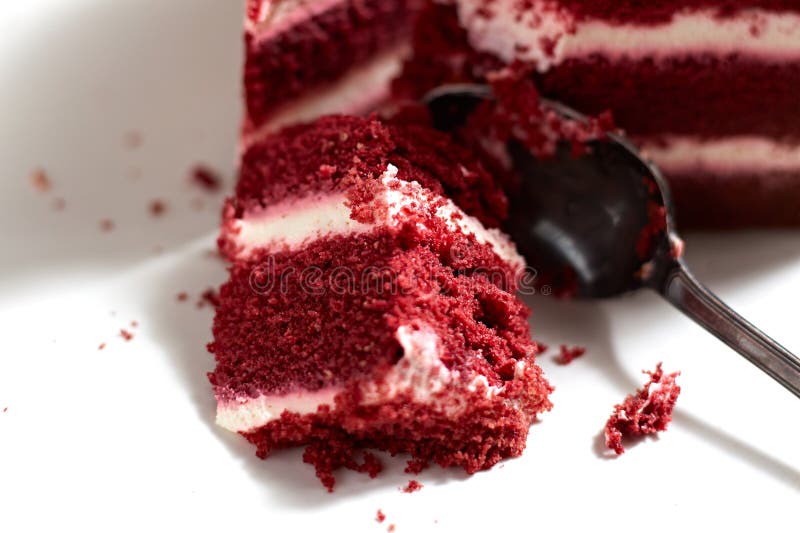 Close Up Red Velvet Cake with Whipped Cream Stock Photo - Image of ...