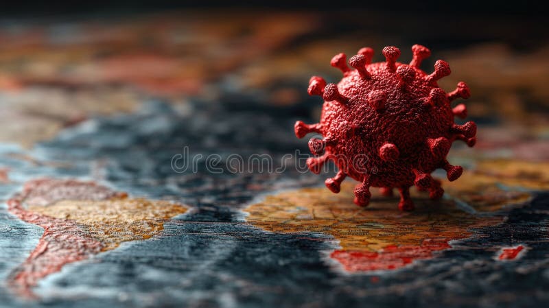 Close-up of Red Virus Model on World Map Background. HMPV, Human ...