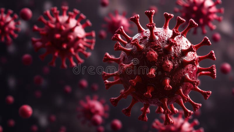 Close-up of Red Virus Structure with Spiky Protrusions on Dark ...