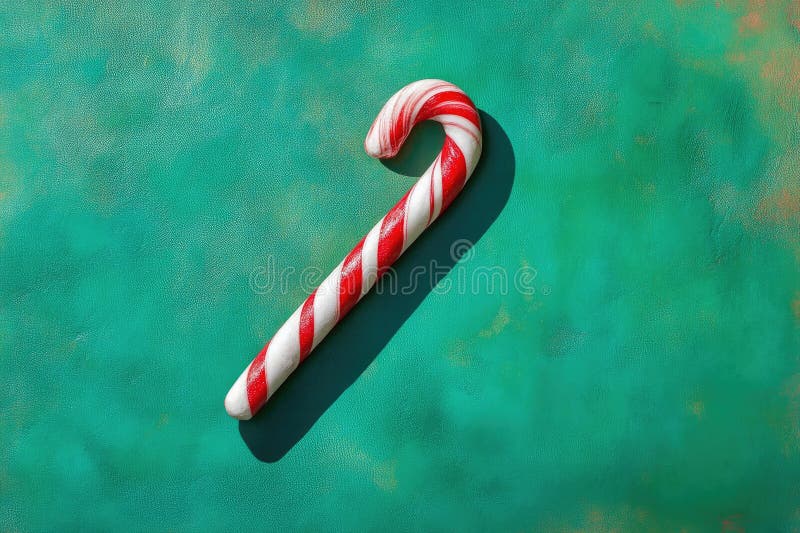 Close-Up of Red and White Candy Cane with Shadows on Green. Stock ...