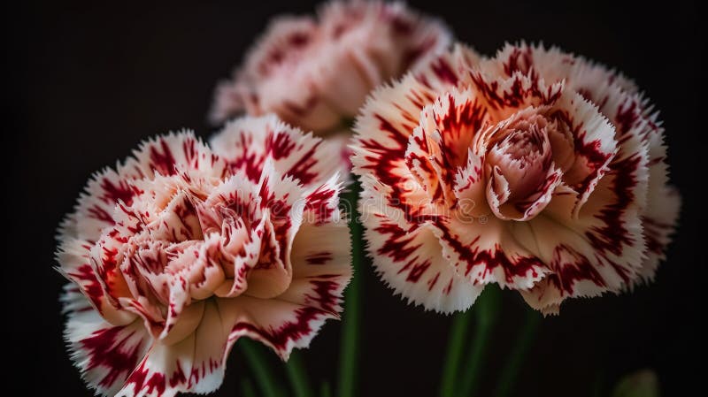 A Close Up of a Red and White Carnation Flower with a Black Background ...