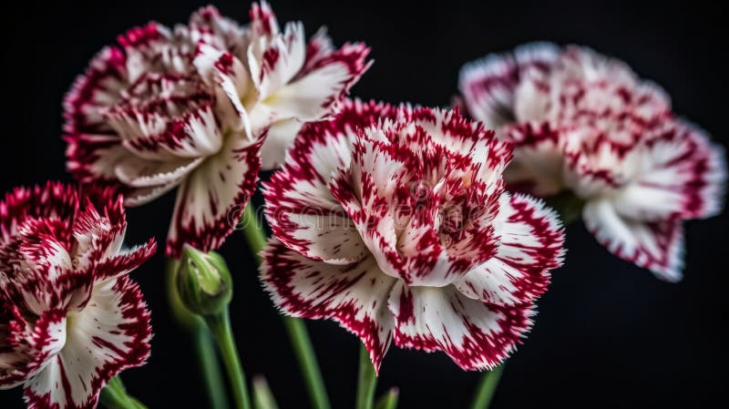 A Close Up of a Red and White Carnation Flower with a Black Background ...