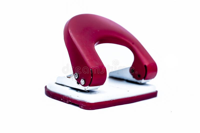 Close Up of Red and White Colored Paper Punching Machine Isolated on ...