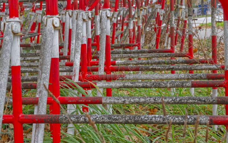 Close-Up of Red and White Construction Scaffolding Stock Photo - Image ...