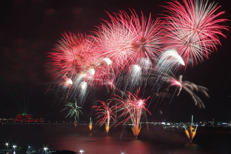 Close-up of a Red and White Fireworks Display Stock Photo - Image of ...