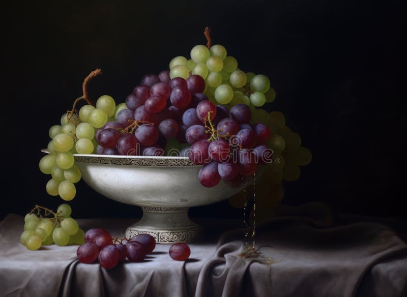 Close Up of Red and White Grapes in Bowl on Black Background, Created ...