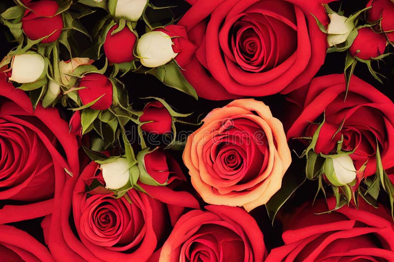 Red Rose Buttons on the Stem Vector Seamless Pattern on a Black ...