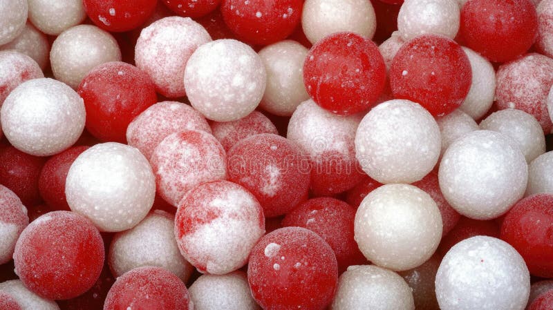 Close-up of Red and White Spherical Candy with Sugar Coating Stock ...