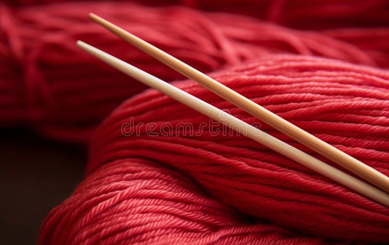 Close-up of Red Wool Yarn on Knitting Needles Stock Image - Image of ...