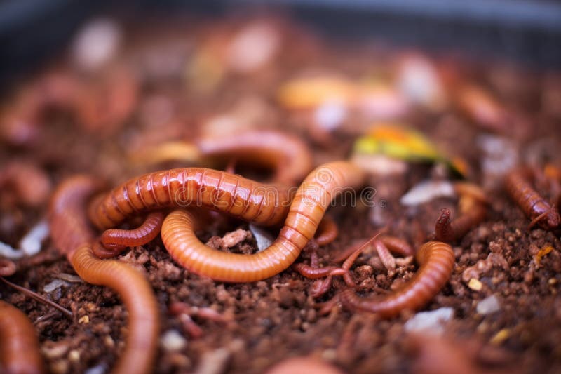 Close-up of a Red Worm in Moist Compost Material Stock Illustration ...
