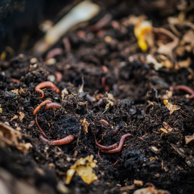 Close-Up of Red Worms in Dark Compost Soil Stock Illustration ...