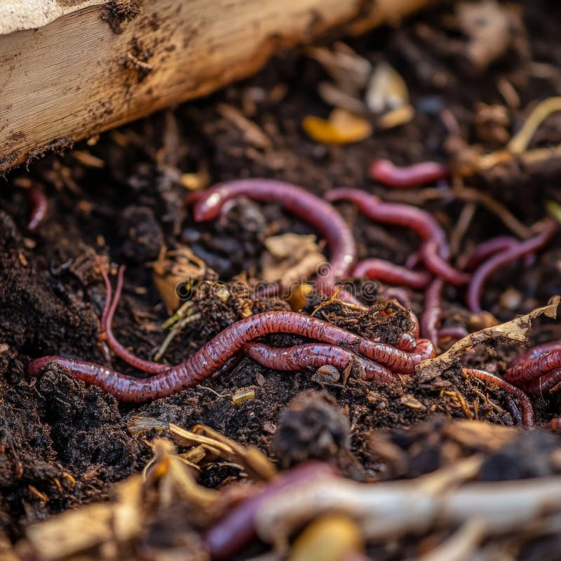 A Close-Up of Red Worms in Rich Soil Stock Illustration - Illustration ...