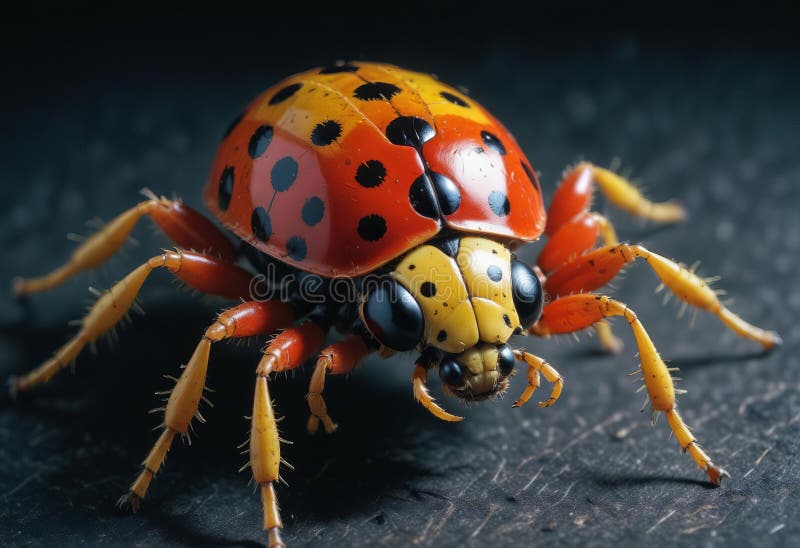 A Close-up of a Red and Yellow Ladybug-like Mechanical Insect Stock ...