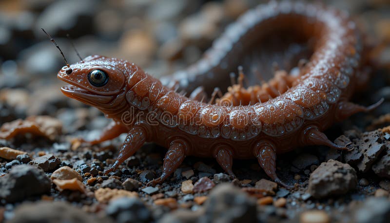 Iridescent Brown Segmented Creature Crawling on Gravel Stock ...