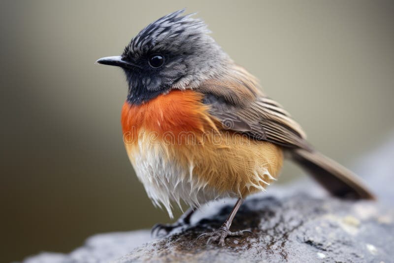 Close-up of a Redstart Bird with Feathers Ruffled by Wind Stock Image ...