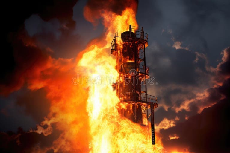 Close-up of Refinery Flare Stack with Flames Stock Illustration ...