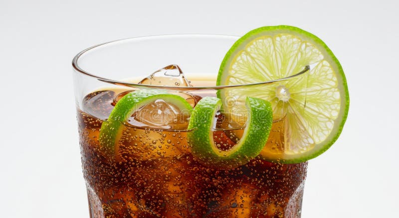 Close-up of a Refreshing Cola Drink with Lime Stock Illustration ...