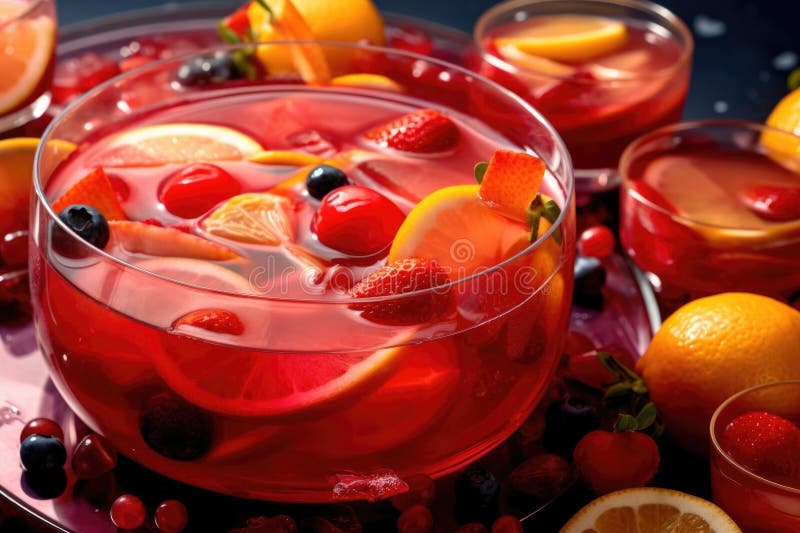 Close-up of Refreshing Fruit Punch with Floating Fruit Slices Stock ...