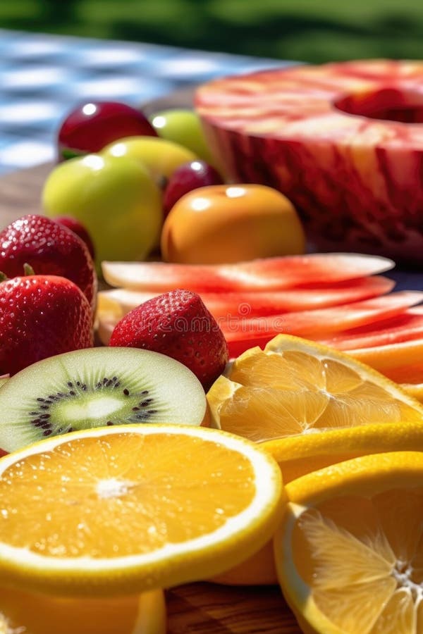 Close-up of Refreshing Fruit Slices on a Picnic Table Stock ...