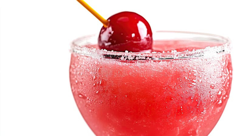 Close-up of a Refreshing Red Frozen Cocktail Garnished with a Cherry ...