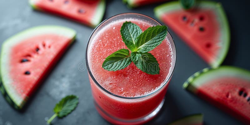 Close Up of a Refreshing Watermelon Drink with Mint Garnish and ...