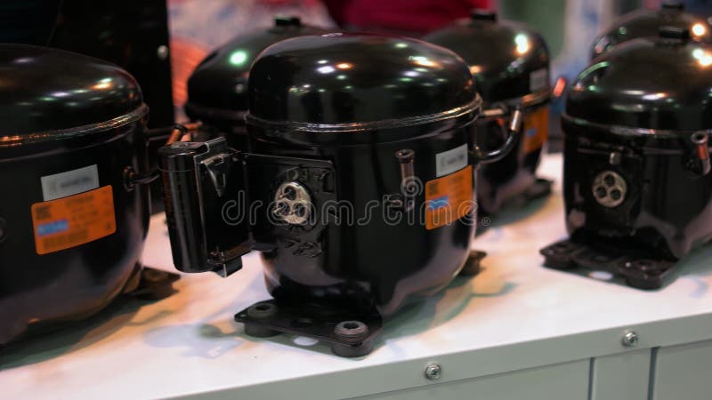 Close Up Refrigerator Compressors in the Store. Stock Footage - Video ...