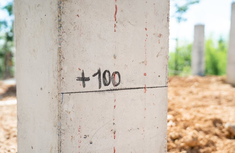 Close Up of Reinforced Concrete Column Structure with Written ...