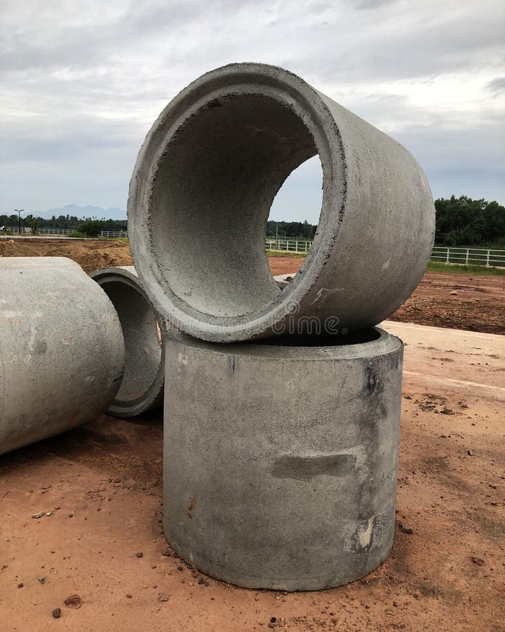 Close Up of Reinforced Concrete Pipes at Construction Site Stock Photo ...
