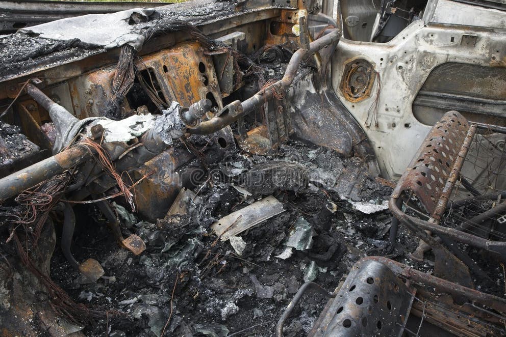 Close Up of Remains of a Burnt Van from Inside Stock Photo - Image of ...