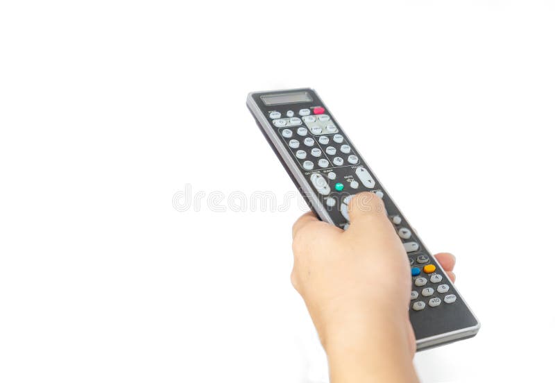 Close Up Remote Control in Hand on Isolate White Background Stock Image ...