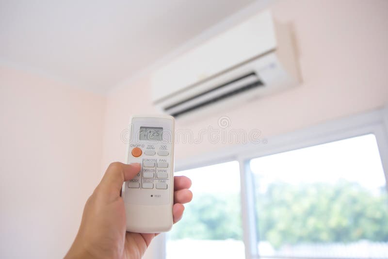 Close Up Remote Set Adjust Temperature at 25 Degrees of Air Conditioner ...